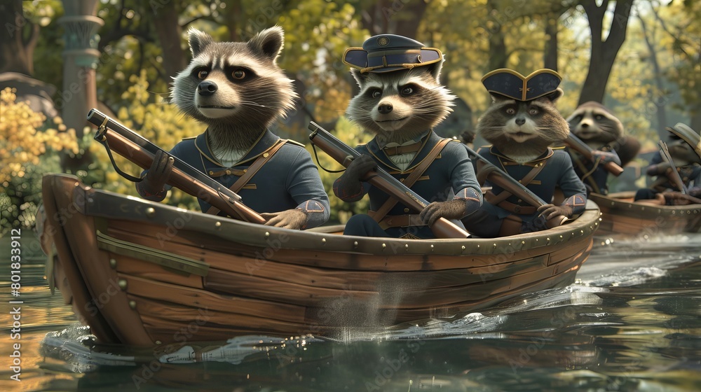 Animated 3D image of a cute raccoon, dressed in the same uniform as ...