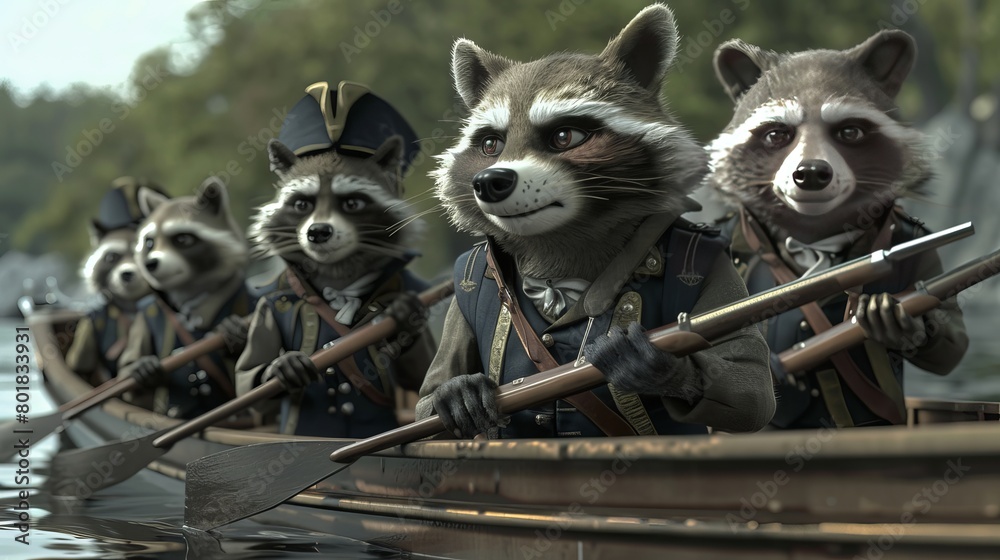 Animated 3D image of a cute raccoon, dressed in the same uniform as ...