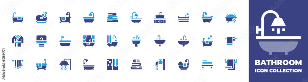 Bathroom icon collection. Duotone color. Vector and transparent illustration. Containing bathtub ...