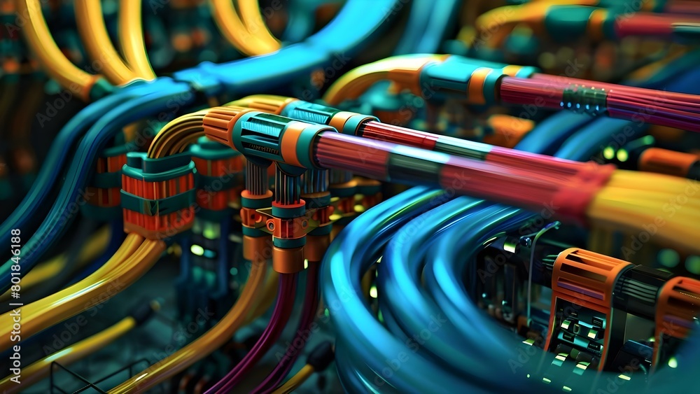 Detailed diagram of intricate fiber optic cable system design . Concept ...