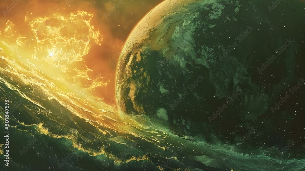 Artistic depiction of the emergence of life on early Earth through ...