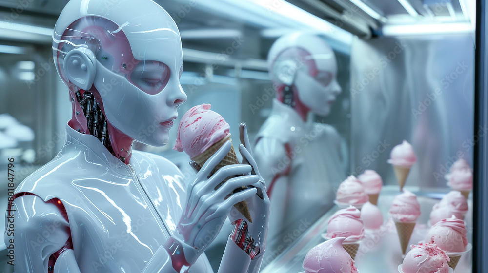 Robotic ice cream party, ice cream party, cyborg and ice cream, weird ice cream party, AI ice ...