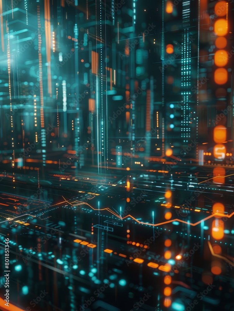 Financial graphs, glowing lines and diagram on digital screen. Trading ...