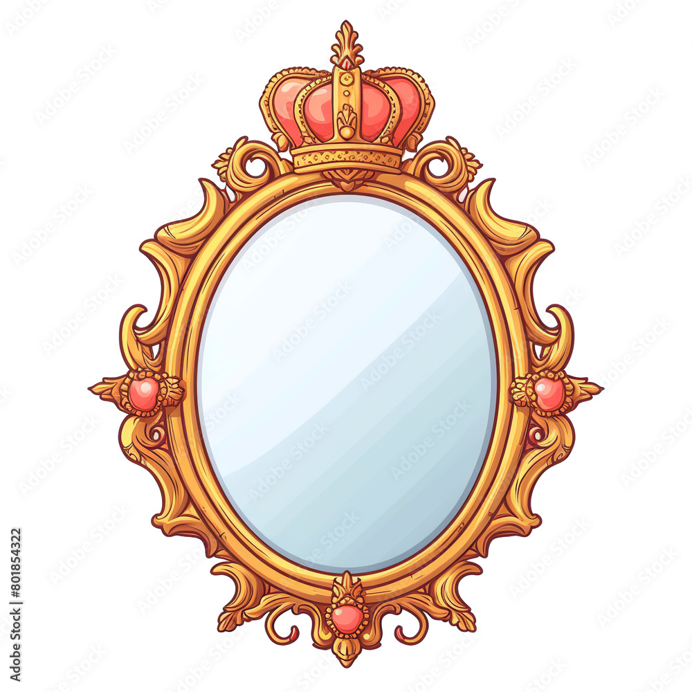 Cute golden oval shaped princess mirror with crown. Cartoon isolated ...