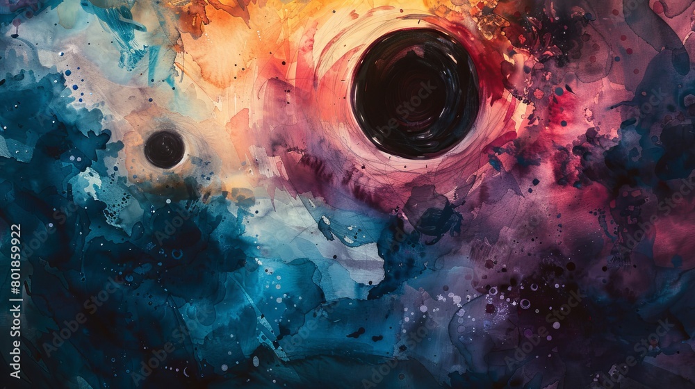 Conceptual watercolor background showing the distortion of space and ...
