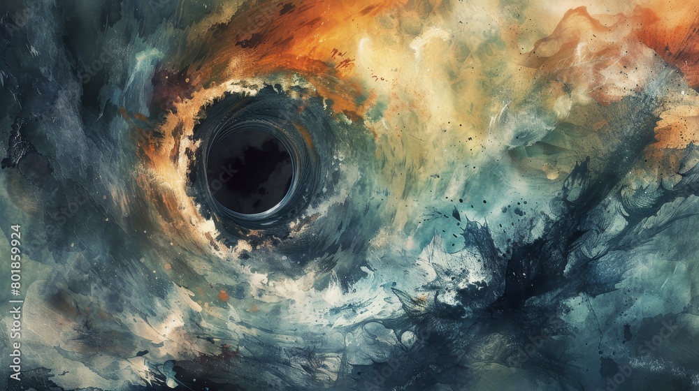 Conceptual watercolor background showing the distortion of space and ...