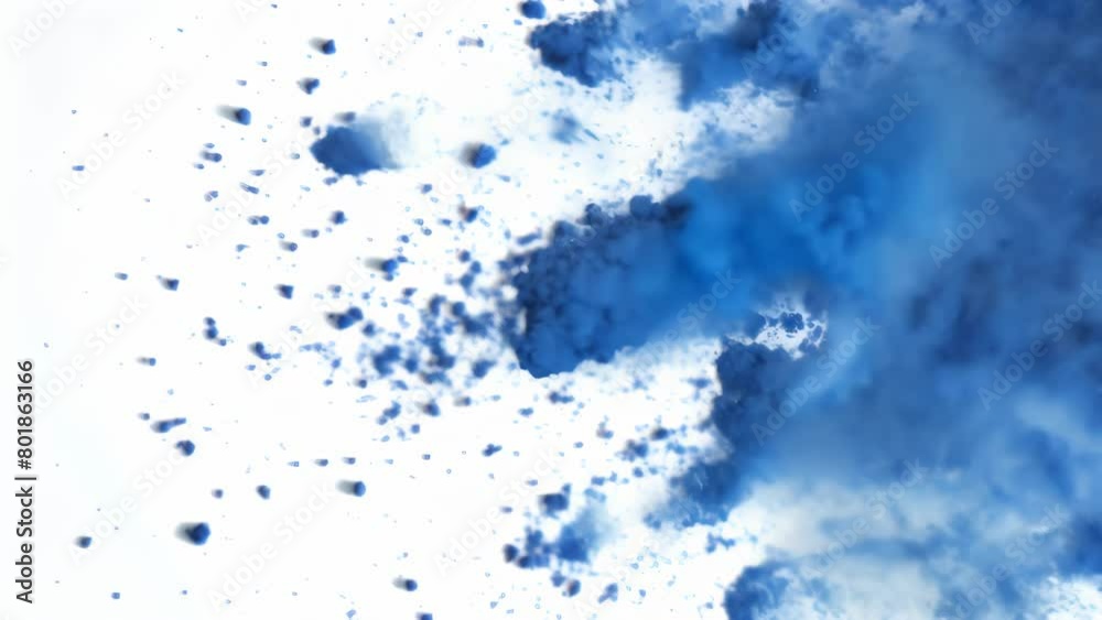 Scattered blue dust particles of varying sizes and densities on a pure ...