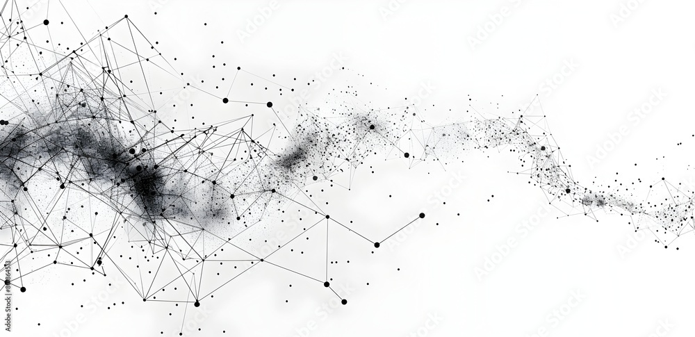 Black and white data visualization of connections on an abstract ...