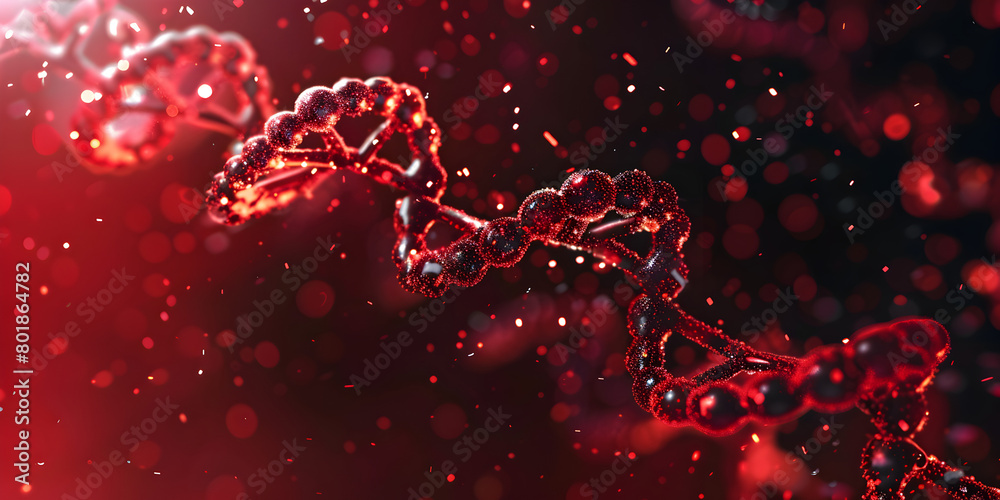 Red DNA Helix 3d illustration of a DNA strand with abstract molecules ...