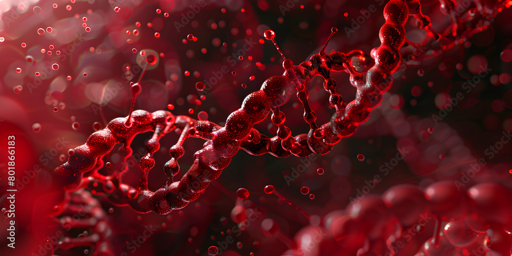 Abstract red DNA molecule structure background , fictional abstract ...