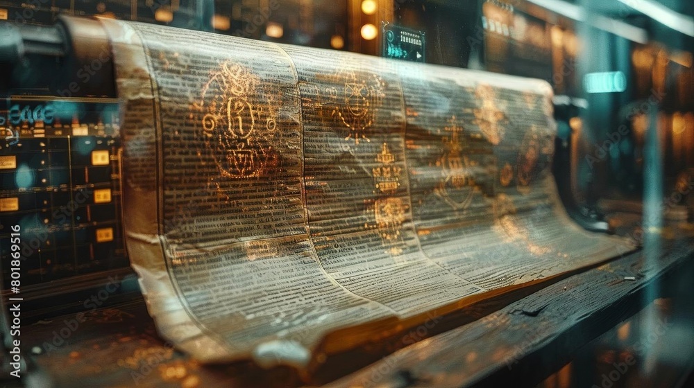 AI system processing historical documents, screen showing comparison ...