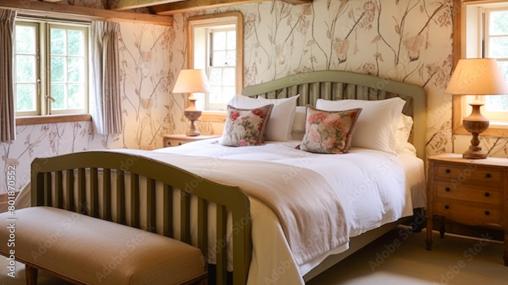 Farmhouse bedroom decor, interior design and home decor, bed with ...