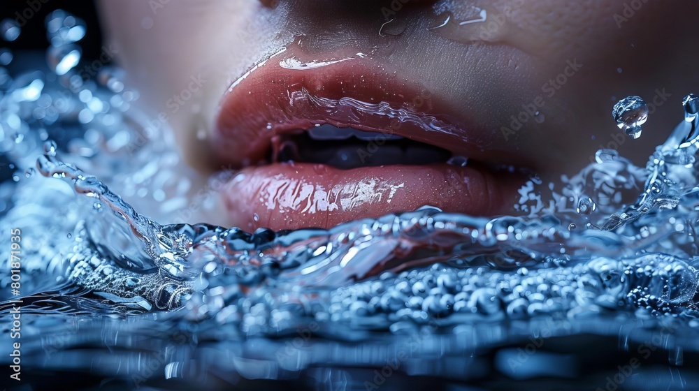 water splashing onto Lips, in the style of Black background, high ...