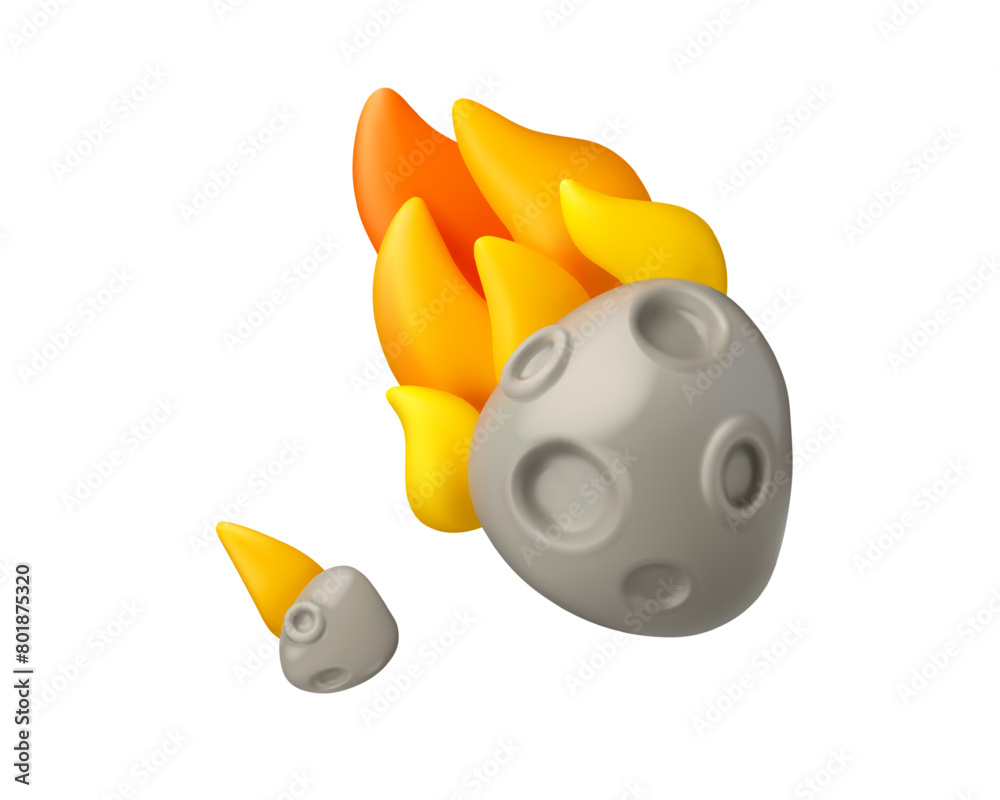 Meteorite vector 3d icon. Cartoon render comet or asteroid illustration ...