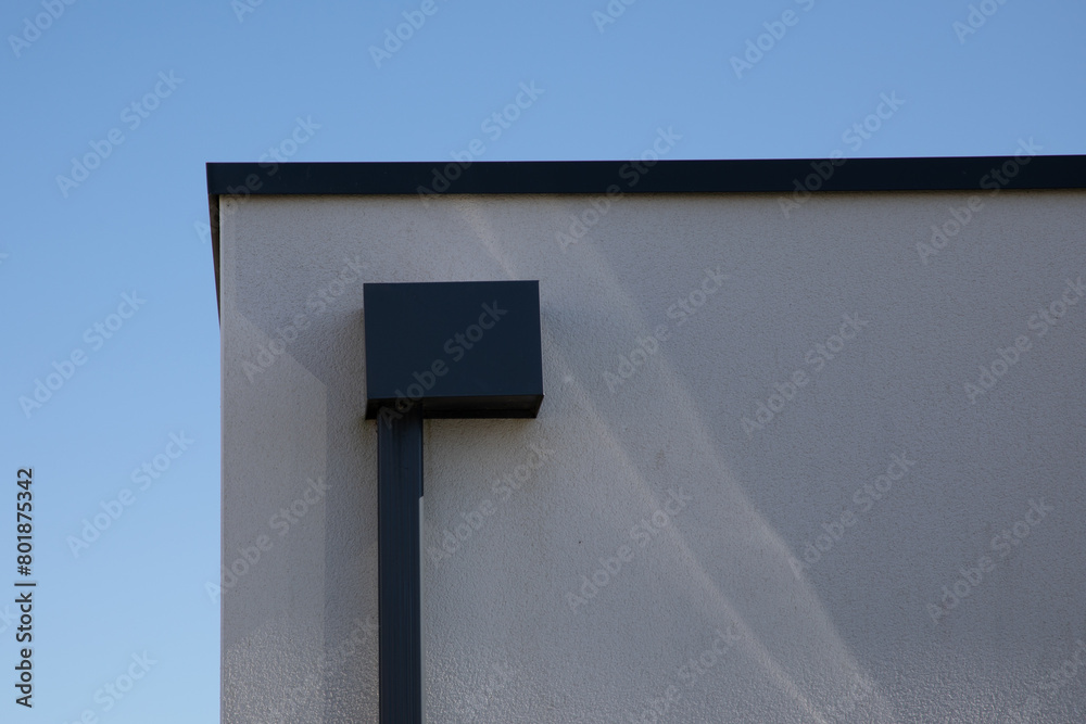 grey white edge of roof gutters of semi-detached houses aluminum gutter ...