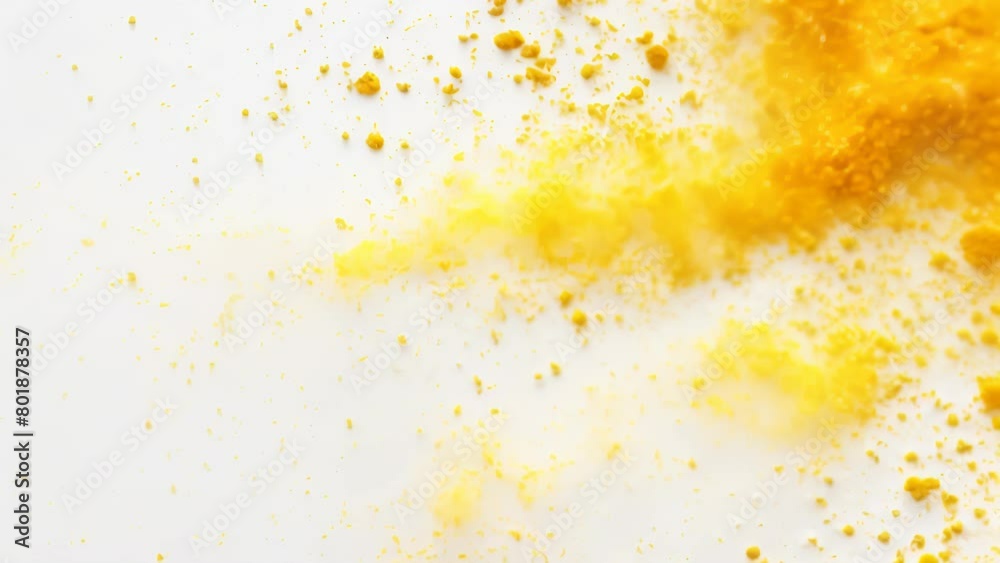 Scattered yellow dust particles of varying sizes and densities on a ...