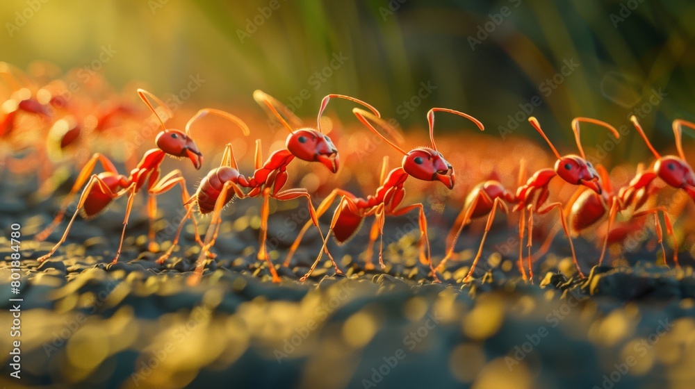 An army of red ants marching in formation, determined and unified in ...