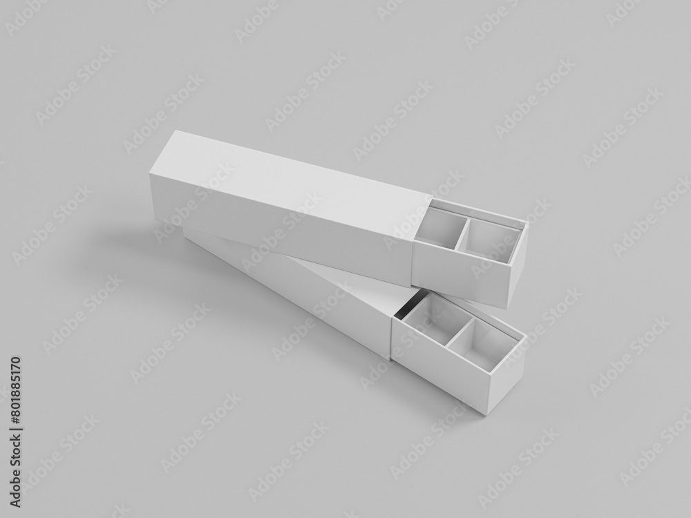 long box mockup with sliding sleeve, realistic open slide box empty ...