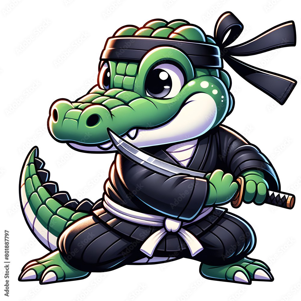 cartoon illustration ( PNG 300 dpi ) , Crocodile is a samurai and ...