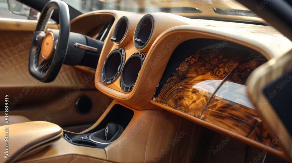 Stylish car interior featuring custom-built speaker enclosures ...