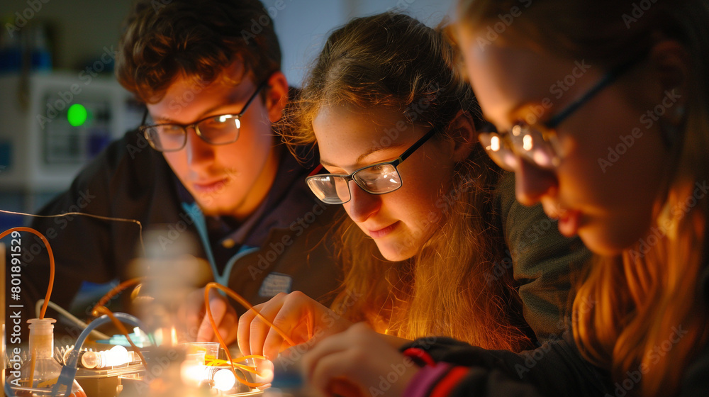 A group of chemistry students conducting a lab experiment on ...