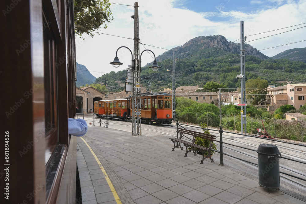 Historic train railway from Palma de Mallorca to Soller on Balearic ...
