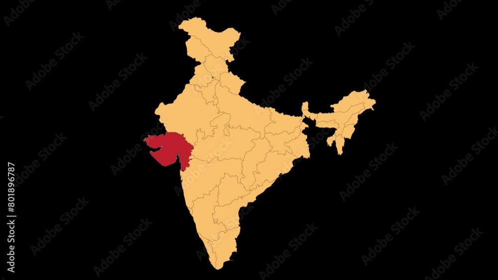 Gujarat map animated video. Gujarat location in India highlighted ...