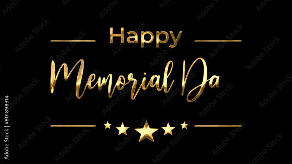 Animated Happy Memorial Day with Golden Lettering On Transparent ...