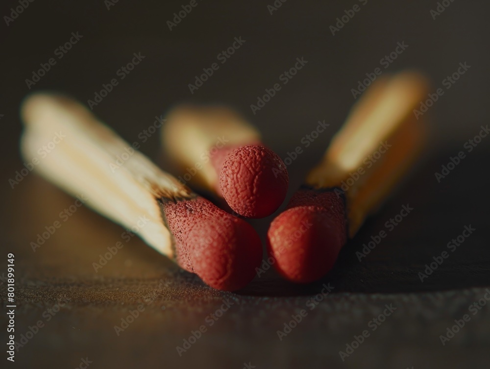 Vintage matches with red tips arranged against a blackboard background ...