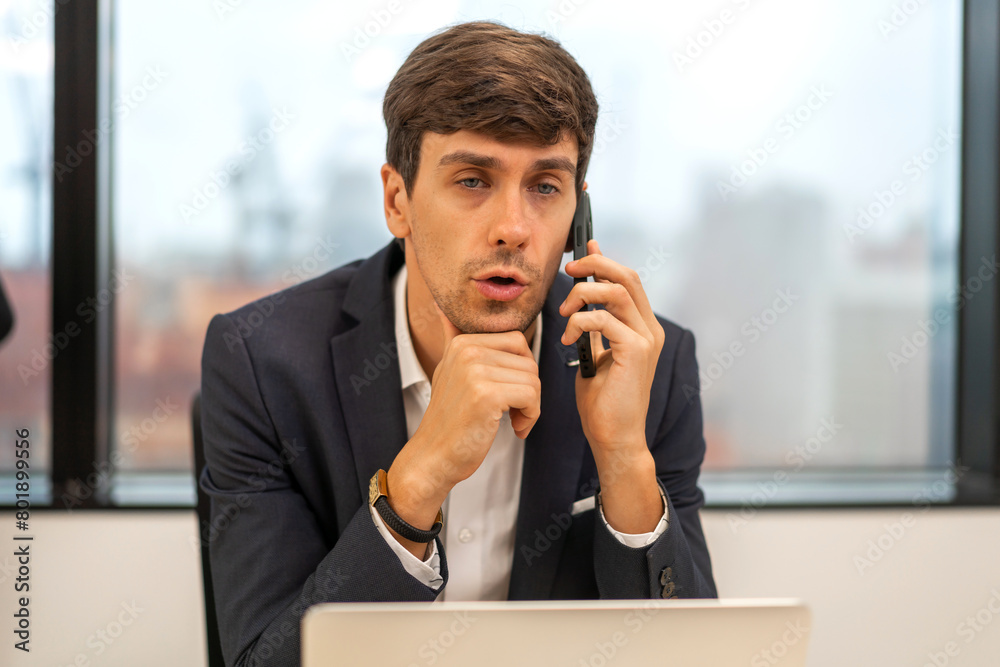 Young businessman work relaxing using technology laptop computer on ...