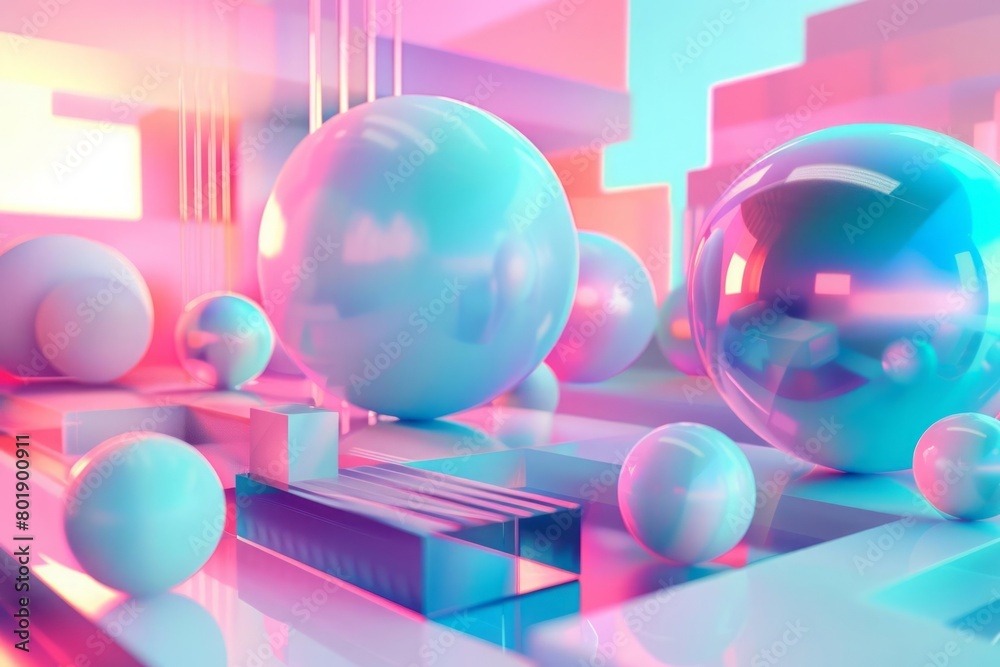 An array of 3D geometric shapes in a trendy, holographic color scheme ...