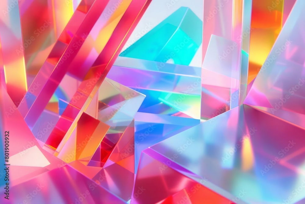 An array of 3D geometric shapes in a trendy, holographic color scheme ...
