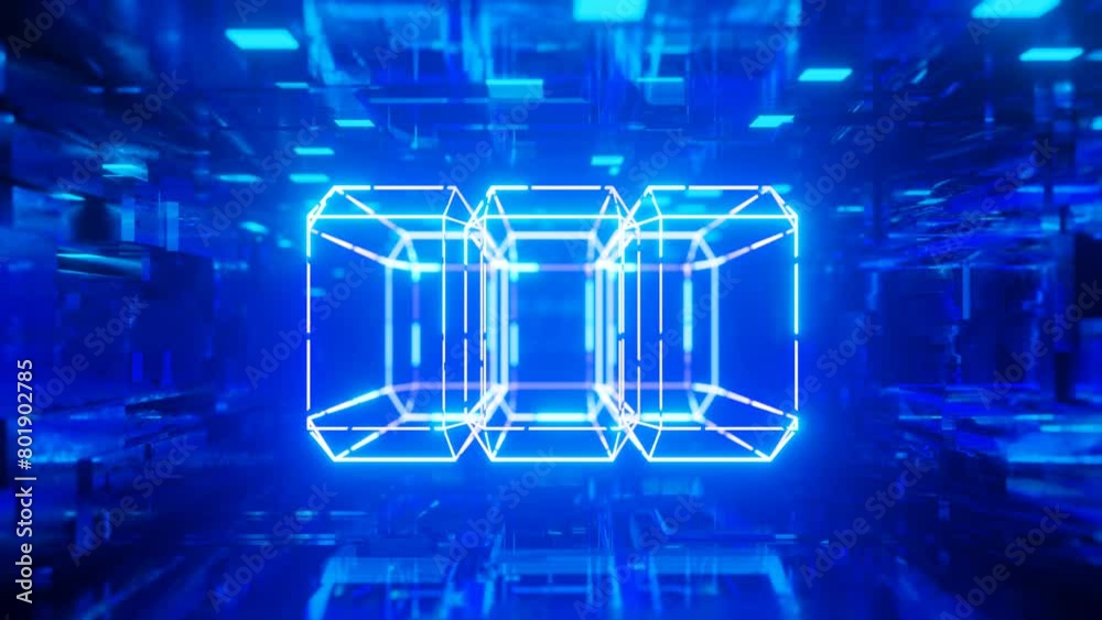 frames and cubes. 3d object or structure rotates and moves inside glass ...