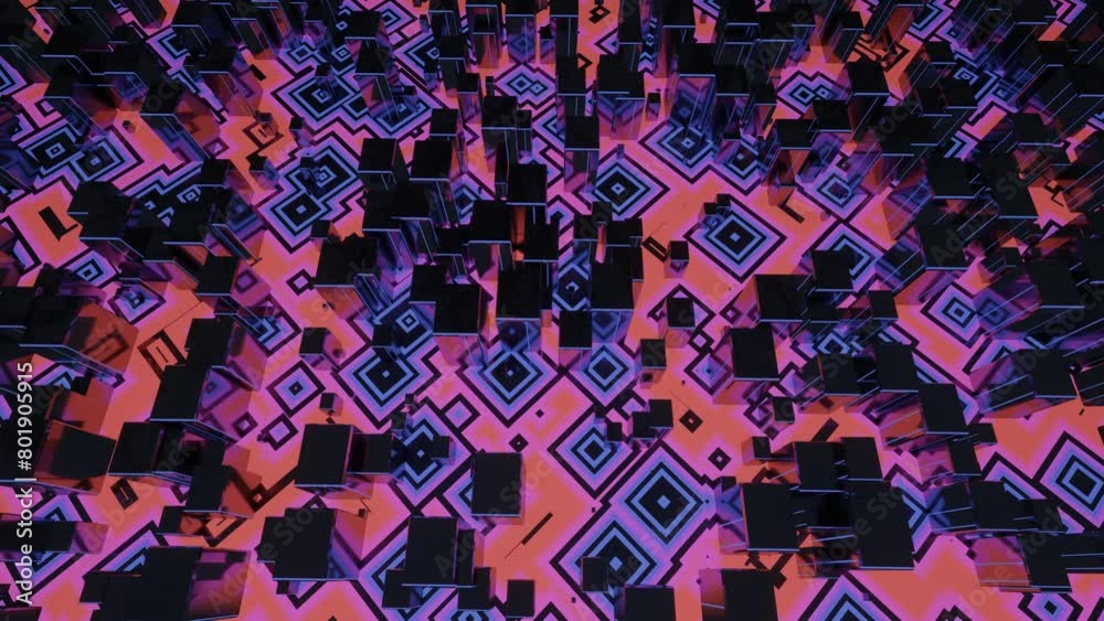 4k looped animation. Hi tech pattern on plane surface, neon glow ...