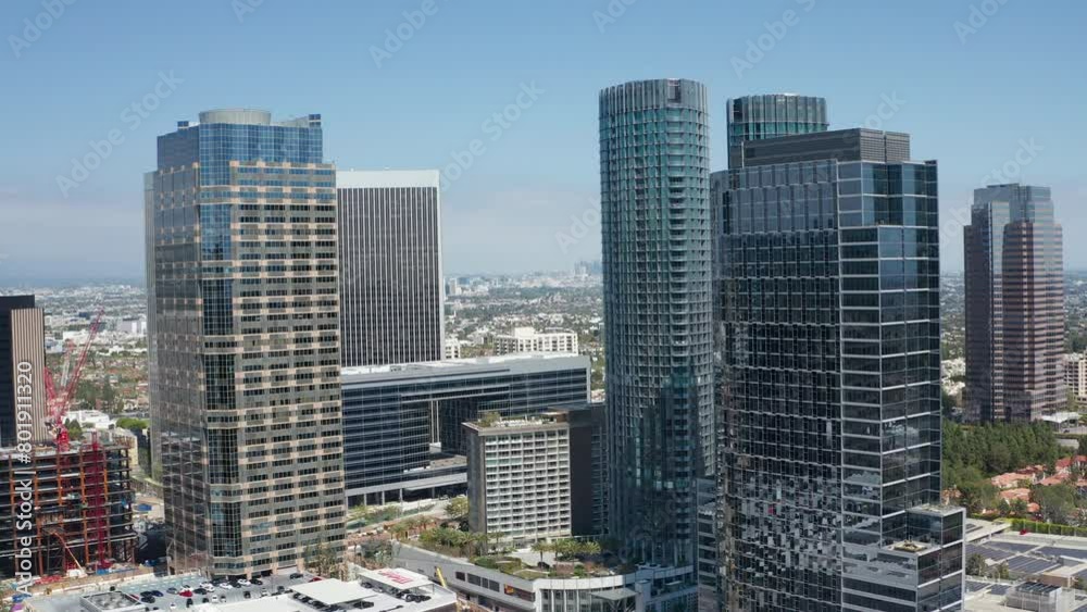 Sideways view of Century City downtown skyline with Los Angeles ...