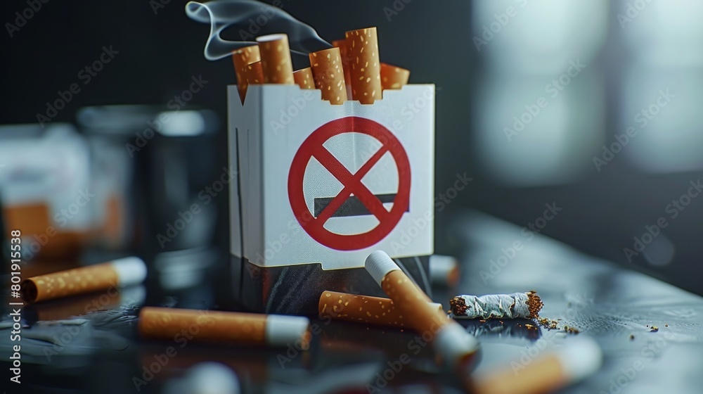 Cigarette pack with a No Smoking sign overlay, stark and impactful ...