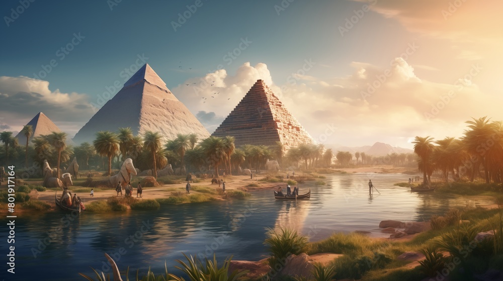 Ancient egypt civilization, people and workers building pyramids ...