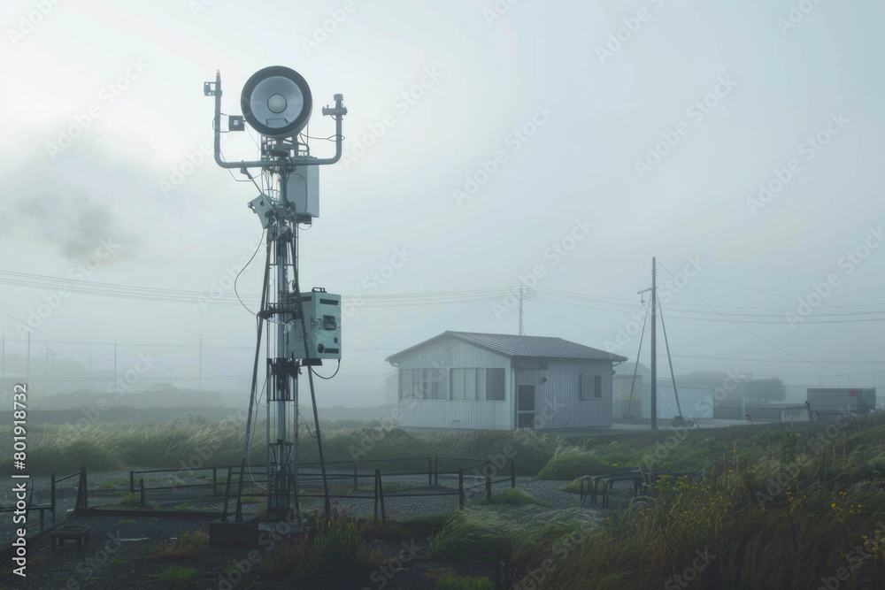 An aerial view of various types of weather forecasting equipment on the ...