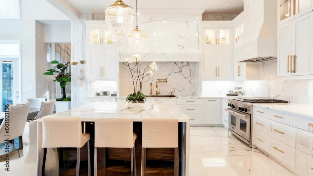 A beautiful modern light white kitchen Stock Video | Adobe Stock