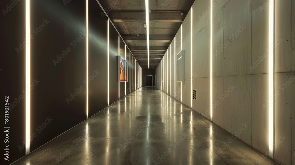 Sophisticated underground showroom corridor with polished concrete ...