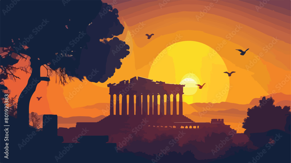 Silhouette with greek temple parthenon Vector illustration Stock Vector | Adobe Stock