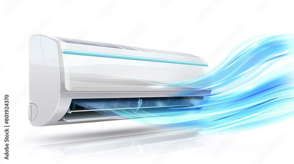 air conditioner with cold air blowing out on a white background ...