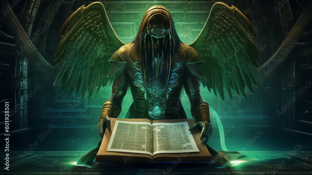 Egyptian god Thoth with the Emerald Tablet of Atlantis, Hermetic text ...