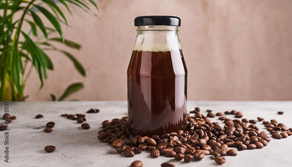 Product packaging mockup photo of cold brew coffee glass bottle, studio ...