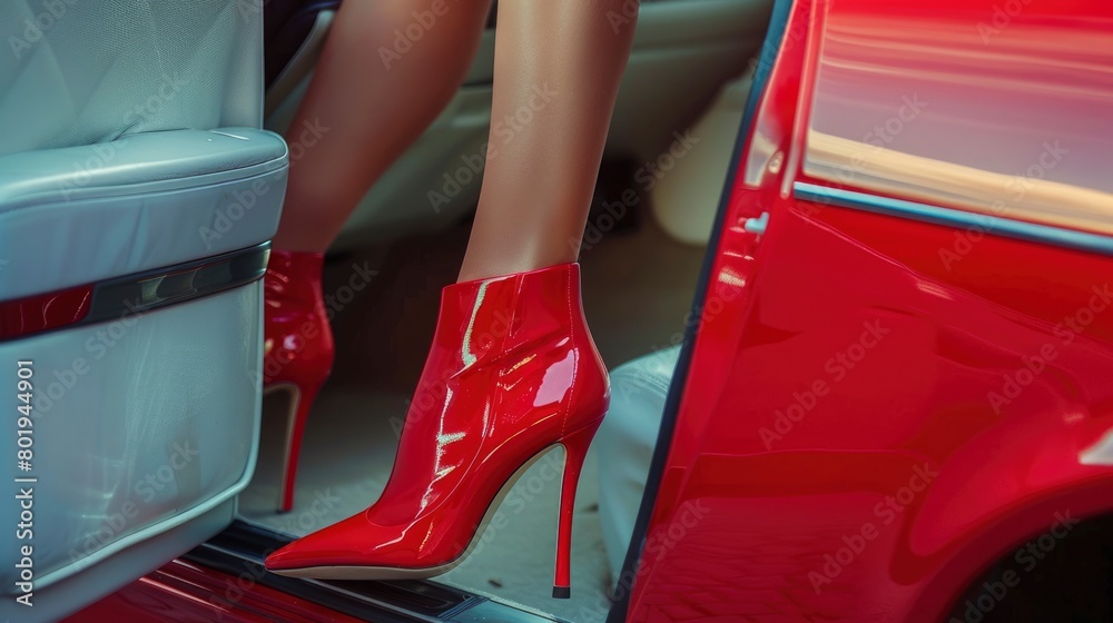 Woman's legs wearing shiny red high heels inside a luxury car Stock ...