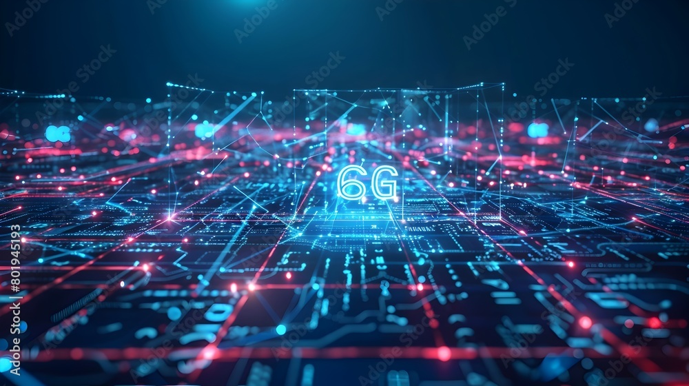 Futuristic 6G Network Map with Interconnected Nodes and High-Speed Data Transmission Stock ...
