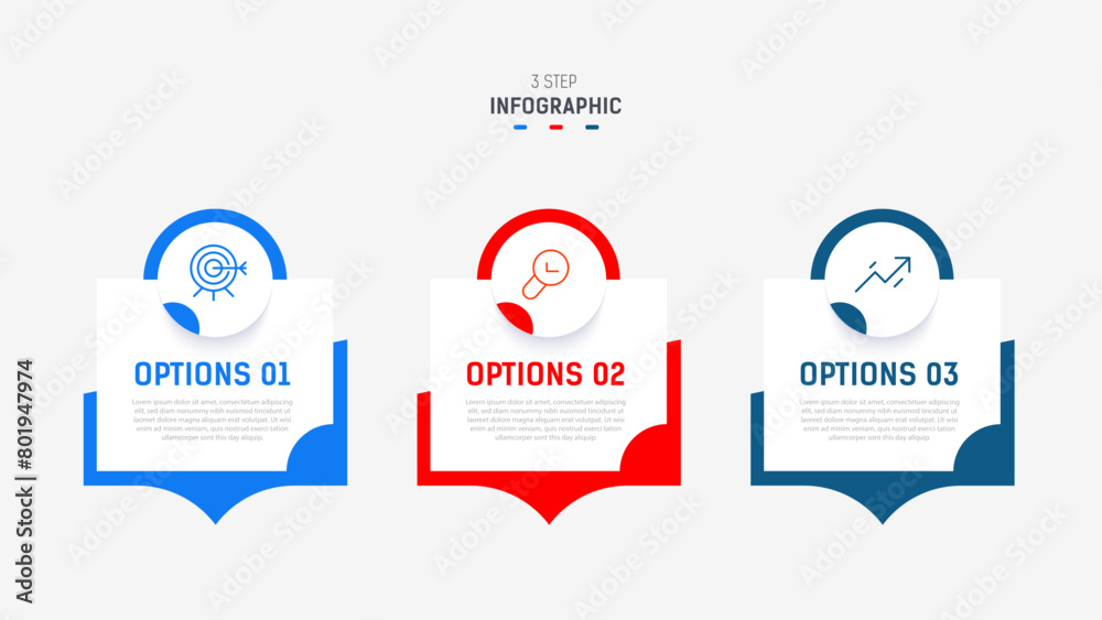 Three Step Infographic label design Vector template with line icons ...