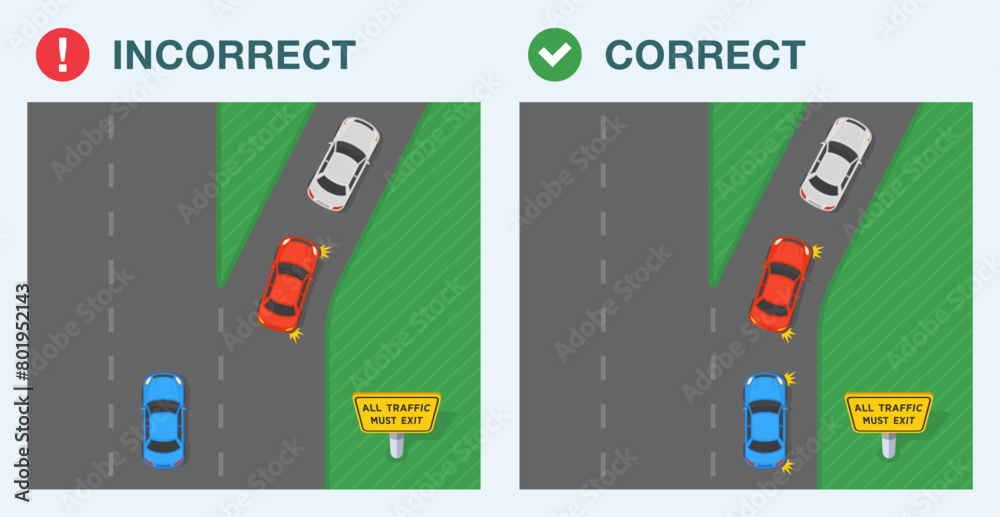 Safe driving tips and traffic regulation rules. Top view of a traffic ...