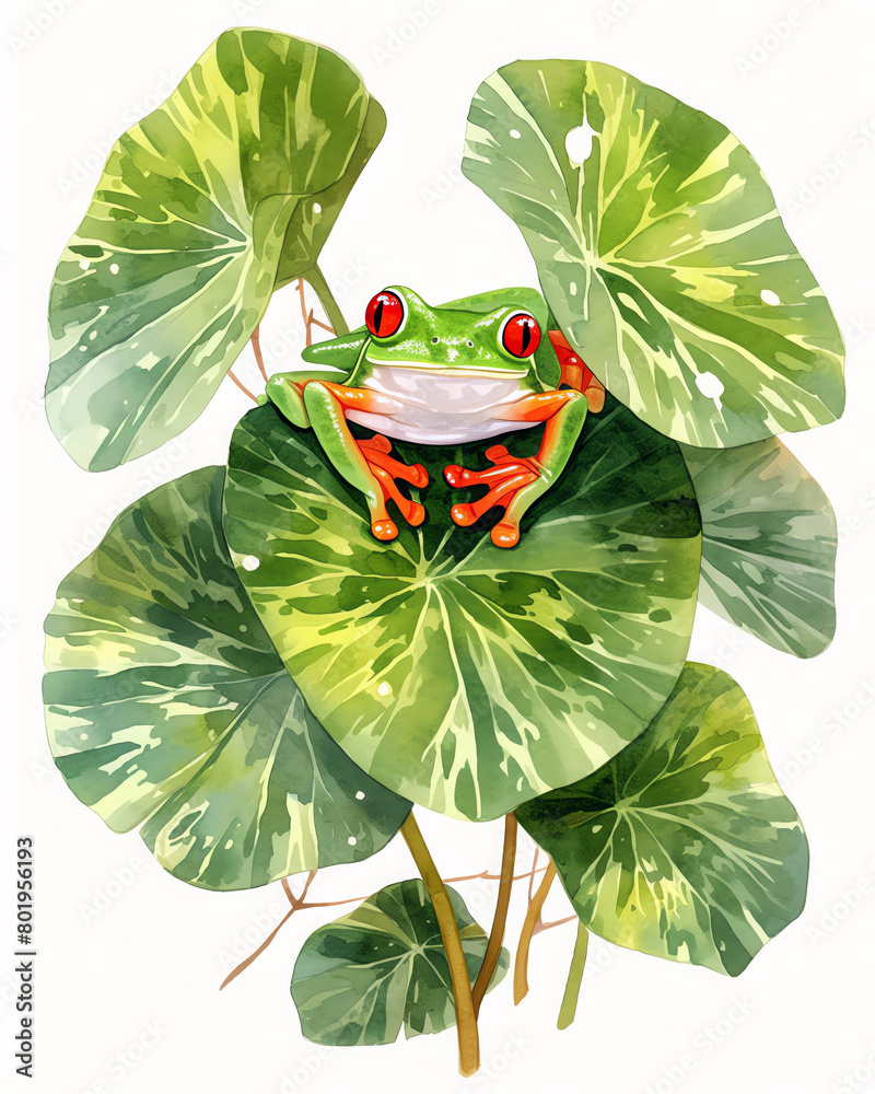 Red Bellied Tree Frog Caladium, green with red veins, in a vivarium ...