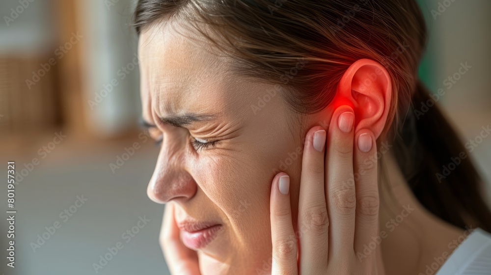 Depicting Ear Pain: Person Grimacing, Holding Ear with Signs of Otitis ...
